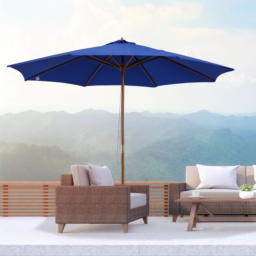 Outsunny slunečník na balkon 300 cm, dřevěný konzolový slunečník, zahradní slunečník, balkonový slunečník, bambus, modrý| Aosom