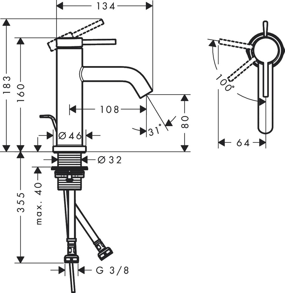 Hansgrohe Tecturis S, páková umyvadlová baterie 80 CoolStart EcoSmart+ s odtokovou soupravou, černá matná, HAN-73302670