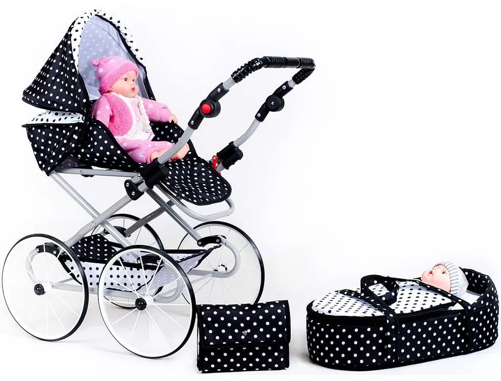 Dětský Retro kočárek pro panenky 2v1 New Baby Natálka bílo-černý
