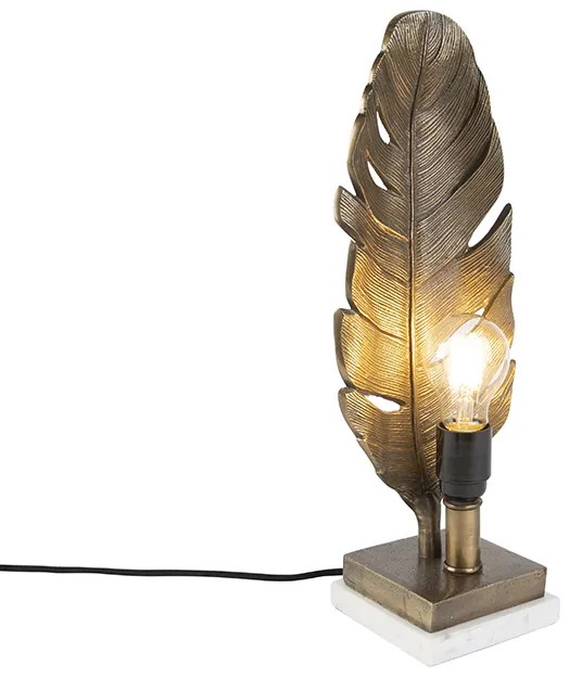 Stolní lampa Art Deco bronzová s mramorovou základnou - Leaf