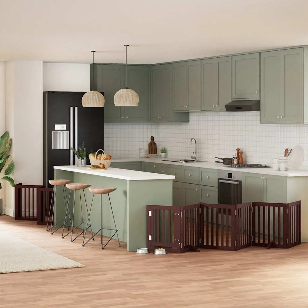 Zábrana pro psy s dvířky skládací 12 panelů hnědá 600 cm topol 3155660