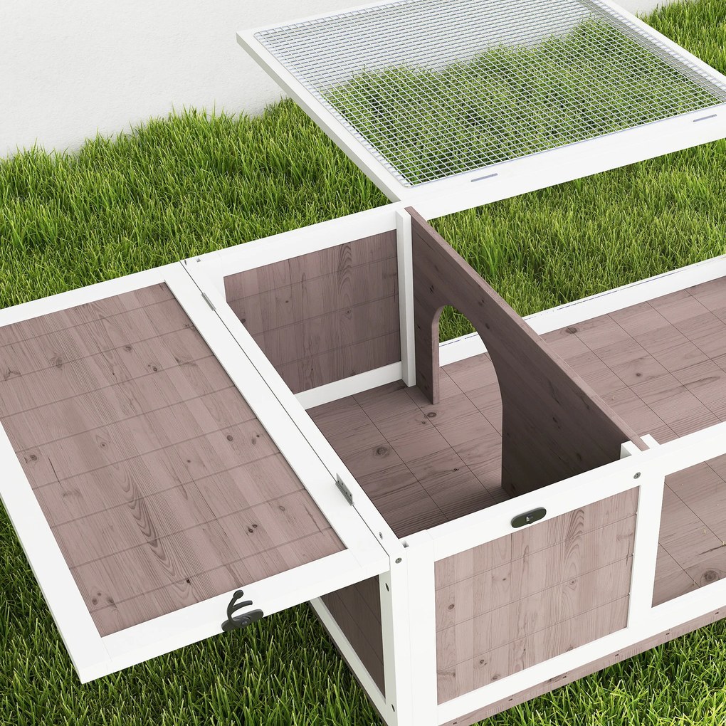 PawHut Dřevěný dům pro želvy, želví výběh s hlavními domky a otevíracím vrchním krytem 91x60,5x32 cm, hnědý