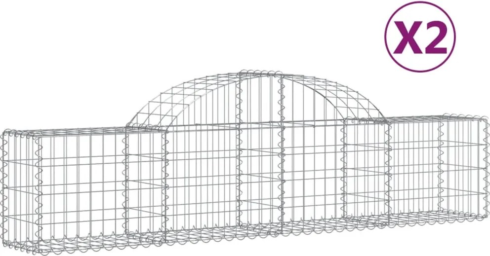 Klenuté gabionové koše 2 ks 200x30x40/60 cm pozinkované železo 3146047
