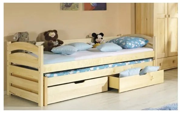 Rozkládací postel s přistýlkou a úložným prostorem TONIČKA, masiv borovice KN nábytek