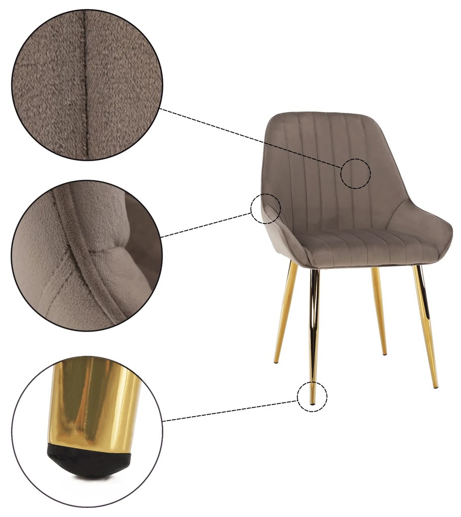 Jídelní židle LUXURY - látka Velvet, zlatý chrom / šedohnědá Taupe