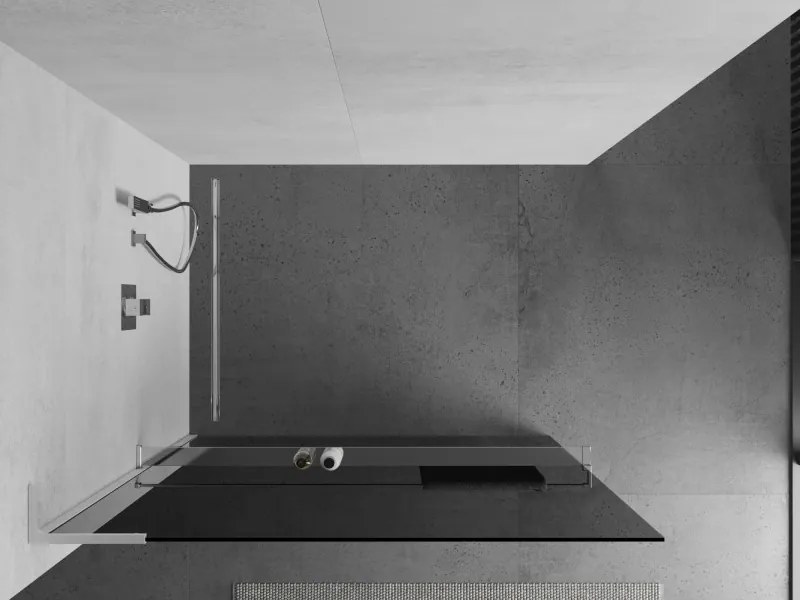 Mexen Kioto+ L, sprchová zástěna Walk-In s poličkou a věšákem 70 x 200 cm, 8mm šedé sklo, chromový profil, 800-070-123-01-40