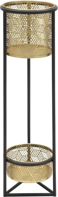 Dvouúrovňový květinový stojan Doppio černo-zlatý