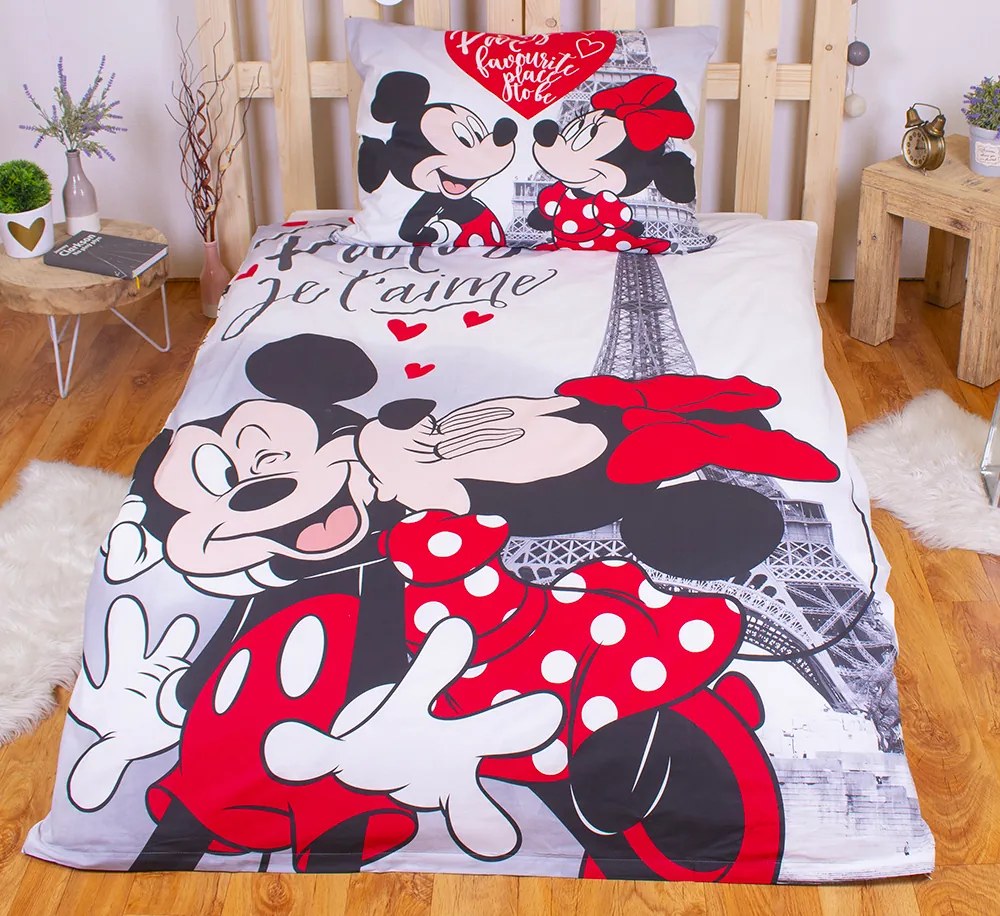 Bavlněné povlečení 140x200 70x90 Mickey & Minnie Je T'aime paris