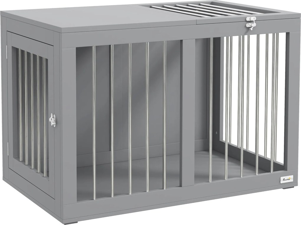 PawHut Psí Kotec Nábytek se 2 Dveřmi Ocelový Psí Kotec pro Domácnost Vnitřní Psí Dům pro Střední Psy do 20 kg Noční Stolek Psí Kotec 80 x 50 x 56,5 cm
