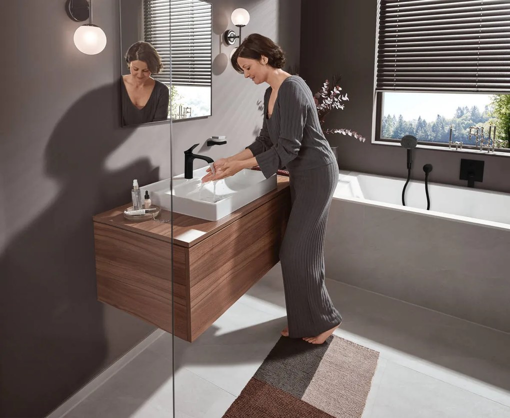 Hansgrohe Vivenis, umyvadlová baterie 80, s výpustí, EcoSmart, černá matná, 75010670