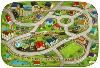 HOUSE OF KIDS Dětský hrací koberec Vlakové nádraží a městečko 3D Ultra Soft 130x180 zelený