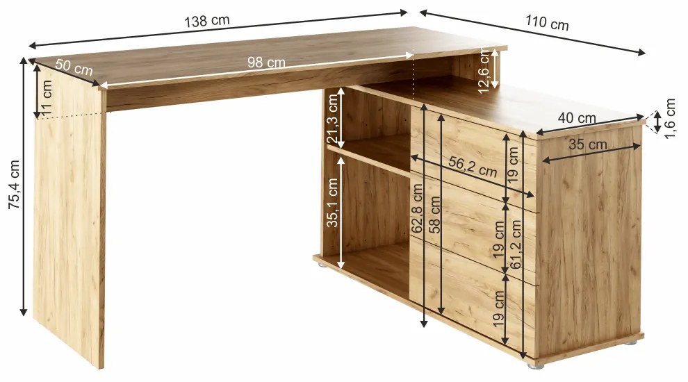 Kondela Univerzální rohový PC stůl, dub artisan, TERINO