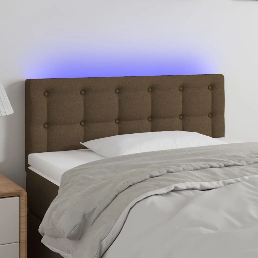 Čelo postele s LED tmavě hnědé 100x5x78/88 cm textil 3122039