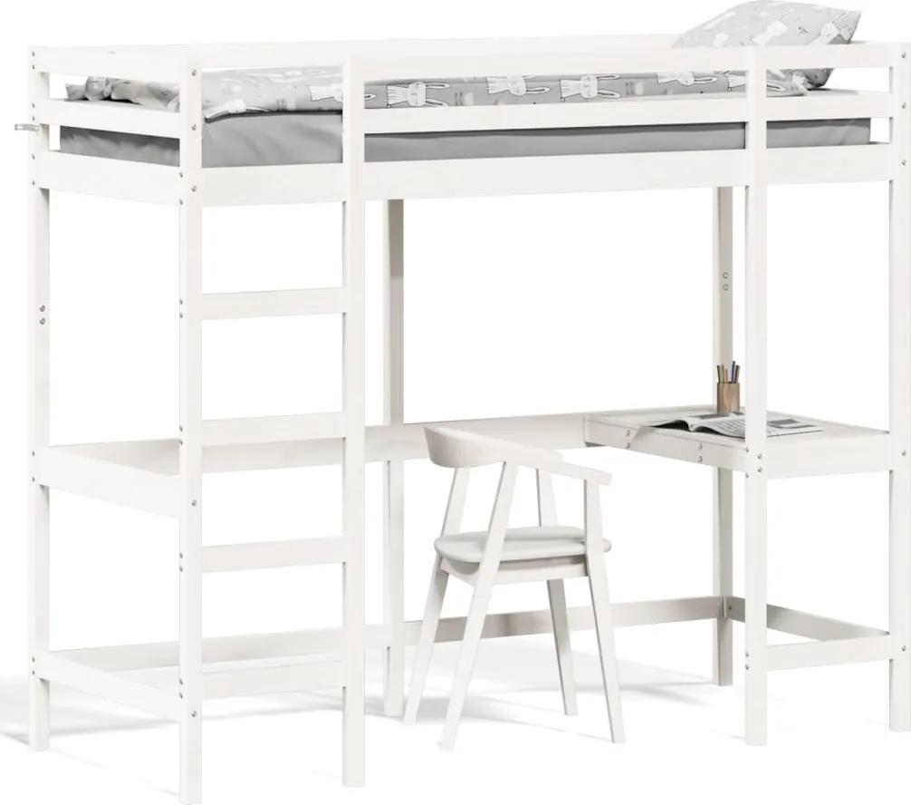 vidaXL Patrová postel se stolem 75 x 190 cm masivní borovice [842865] Barva: Bílá