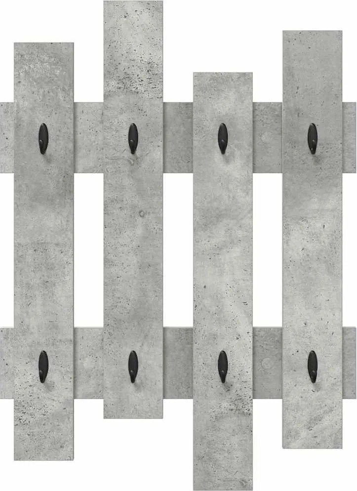 věšák, nástěnný, 4 prkna, háčky, kompozitní dřevo, 82x60x3 cm, beton šedá, Dekorino TK20260008