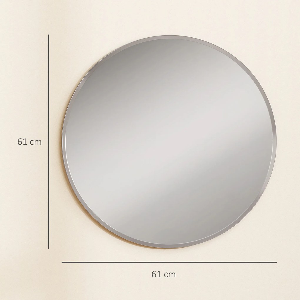 HOMCOM kulaté nástěnné zrcadlo Ø61 cm – stříbrný hliníkový rám