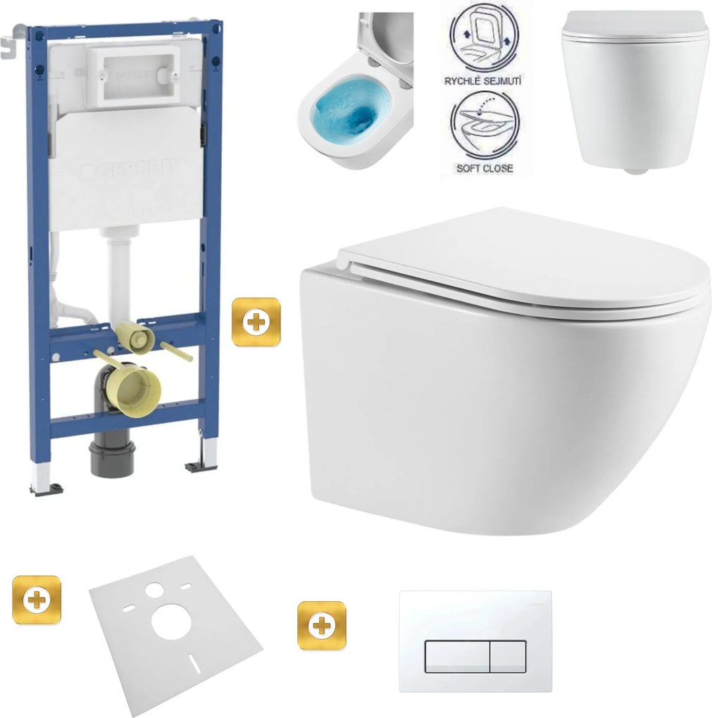 Závěsný set GEBERIT Duofix Basic+ WC LENA Rimless 48 x 36 cm + tlačítko + sedátko, bílá, 3322XX00+39040100