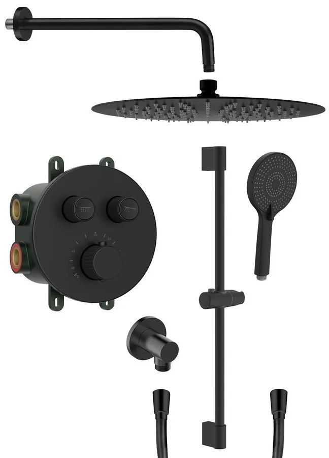 Sapho Sapho, SMART SELECT sprchový set s termostatickou baterií, 2 výstupy, posuvný držák sprchy, černá mat, RP032B-02
