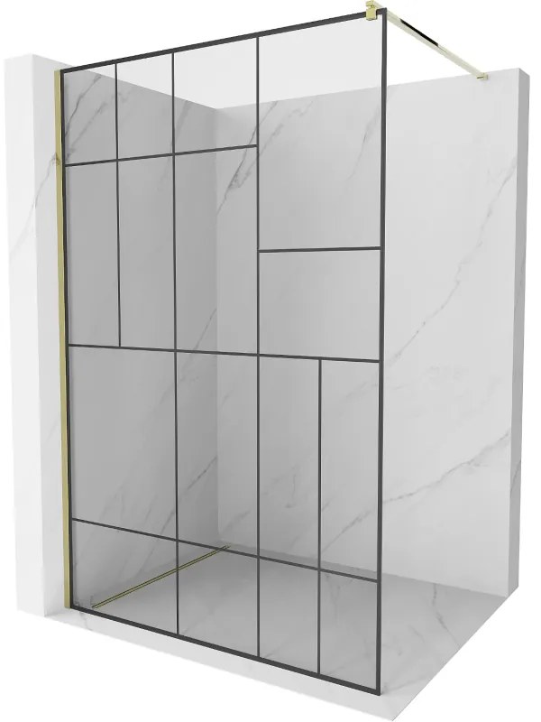 Mexen Kioto sprchová stěna Walk-in 90 x 200 cm, černý vzor 8 mm, zlatá - 800-090-101-50-78