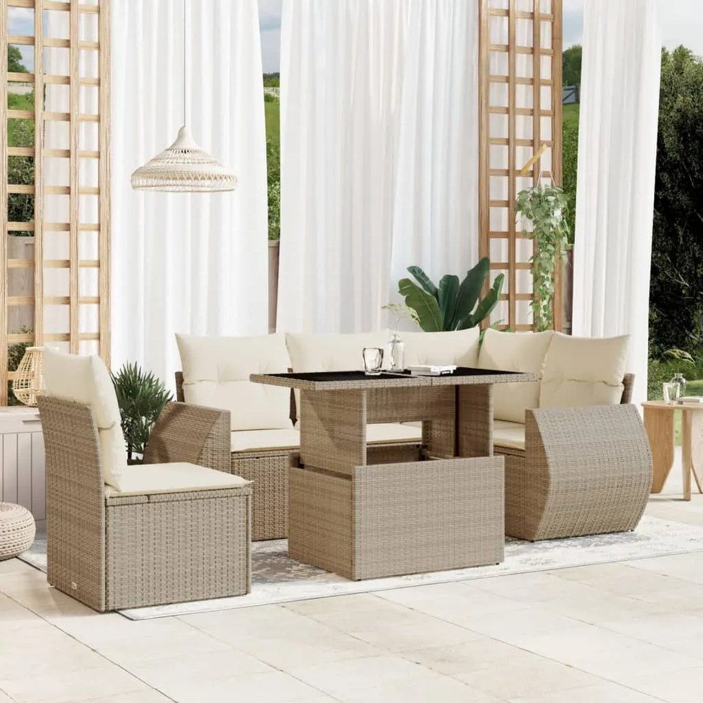 6dílná zahradní sedací souprava s poduškami béžová polyratan 3268538