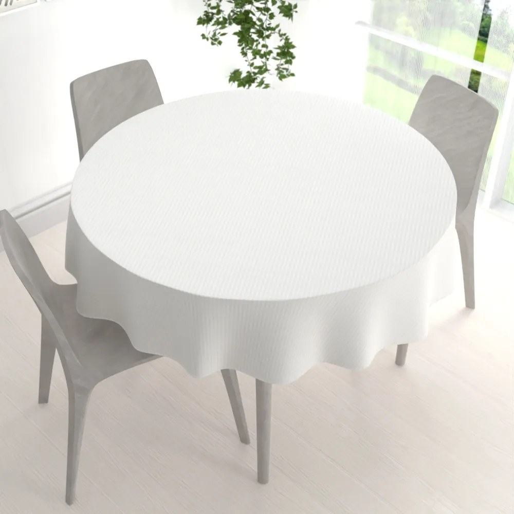 Biante Damaškový kulatý ubrus Atlas Gradl DM-012 Bílý - tenké proužky 2 mm Ø 140 cm