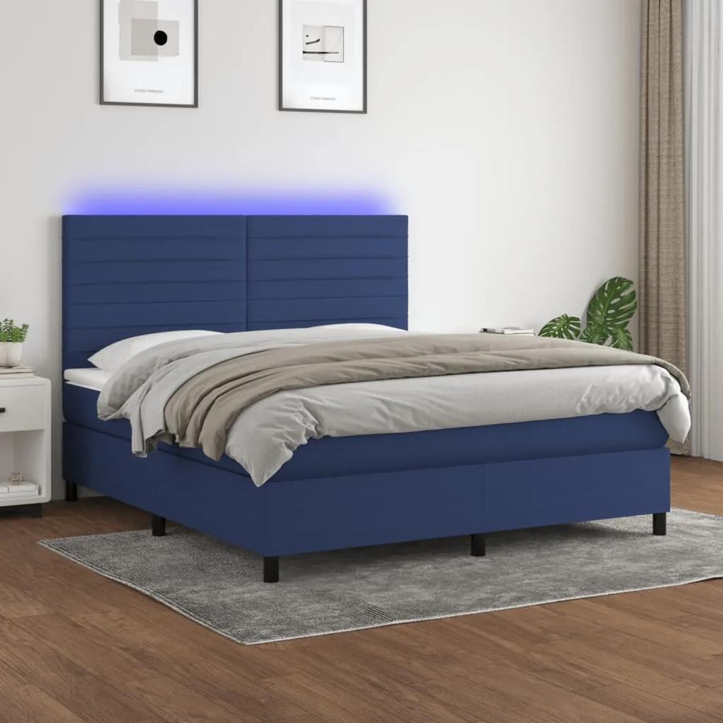 Box spring postel s matrací a LED modrá 160x200 cm textil,  3134971