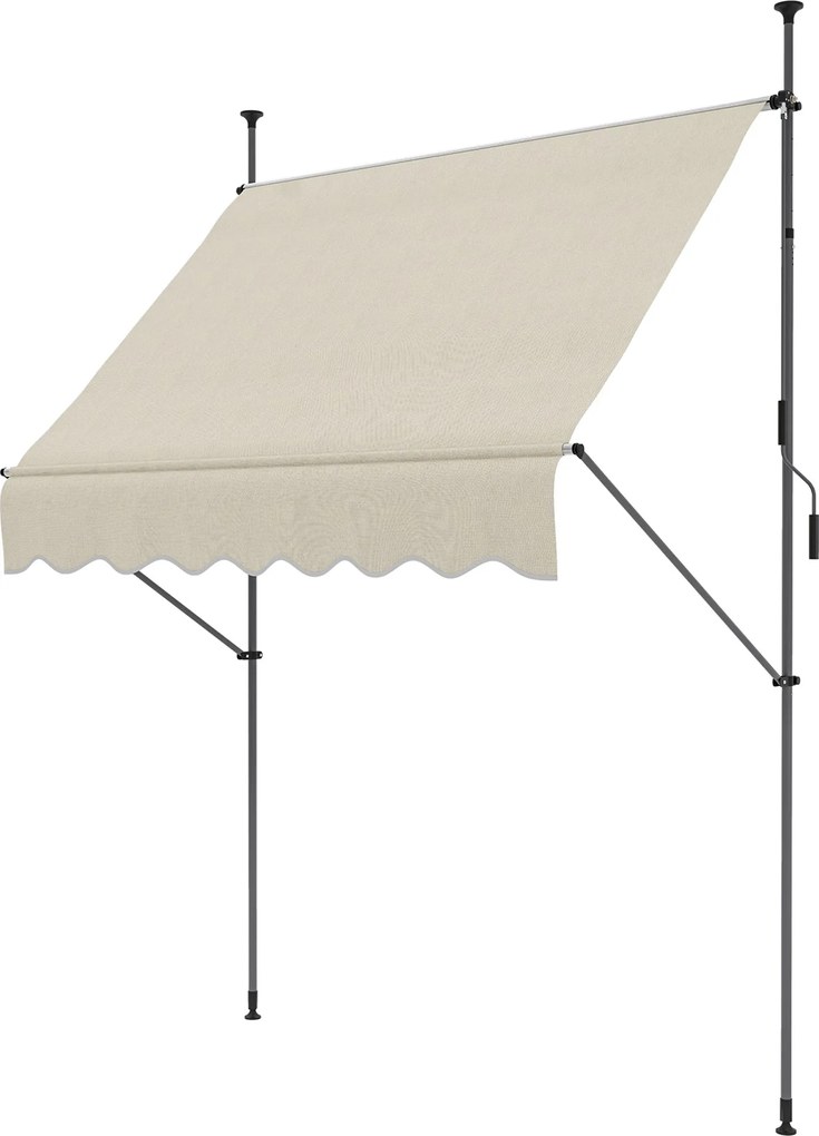 Outsunny Volně stojící manuální zatahovací markýza 2W x 1,2D x 2,1-3H m s nastavitelným sklonem pro balkon bez vrtání otvorů, hliník, kov, polyester,