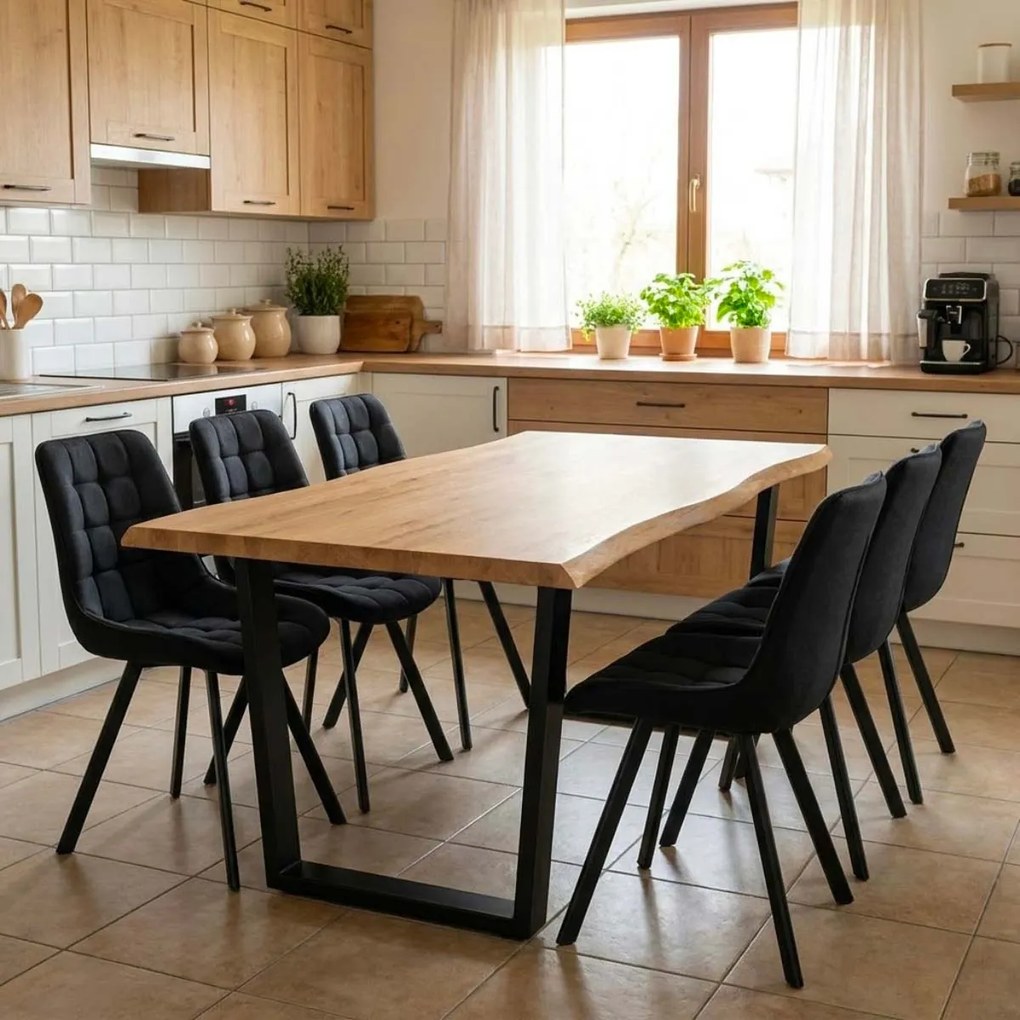 Vikio Jídelní set pro 6 osob 180x90 cm dub noha U černá židle VJS158-6C