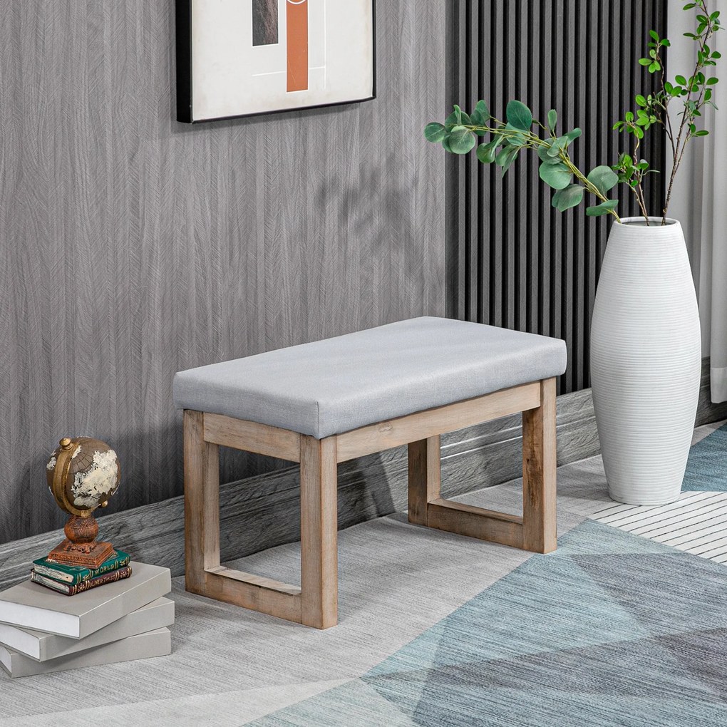 HOMCOM Taburet na nohy Čalouněný taburet s dřevěnými nohami 68x38x42 cm šedý Taburet do obývacího pokoje Ložnice Předsíňová lavice