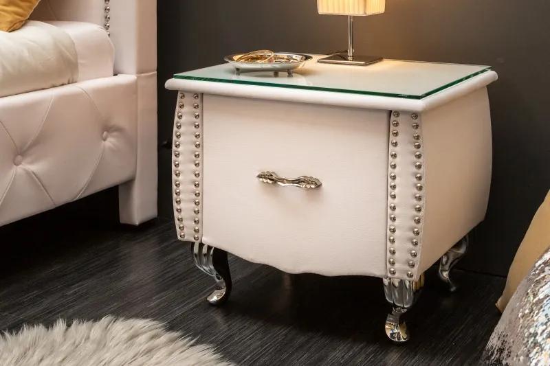 Designový kožený noční stolek - Catalia Bílá Dřevo Aristokratický