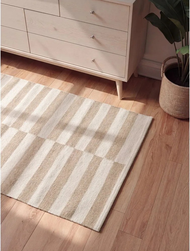 Bílý/světle hnědý oboustranný/ručně tkaný vlněný koberec 80x150 cm Vika – Hanse Home
