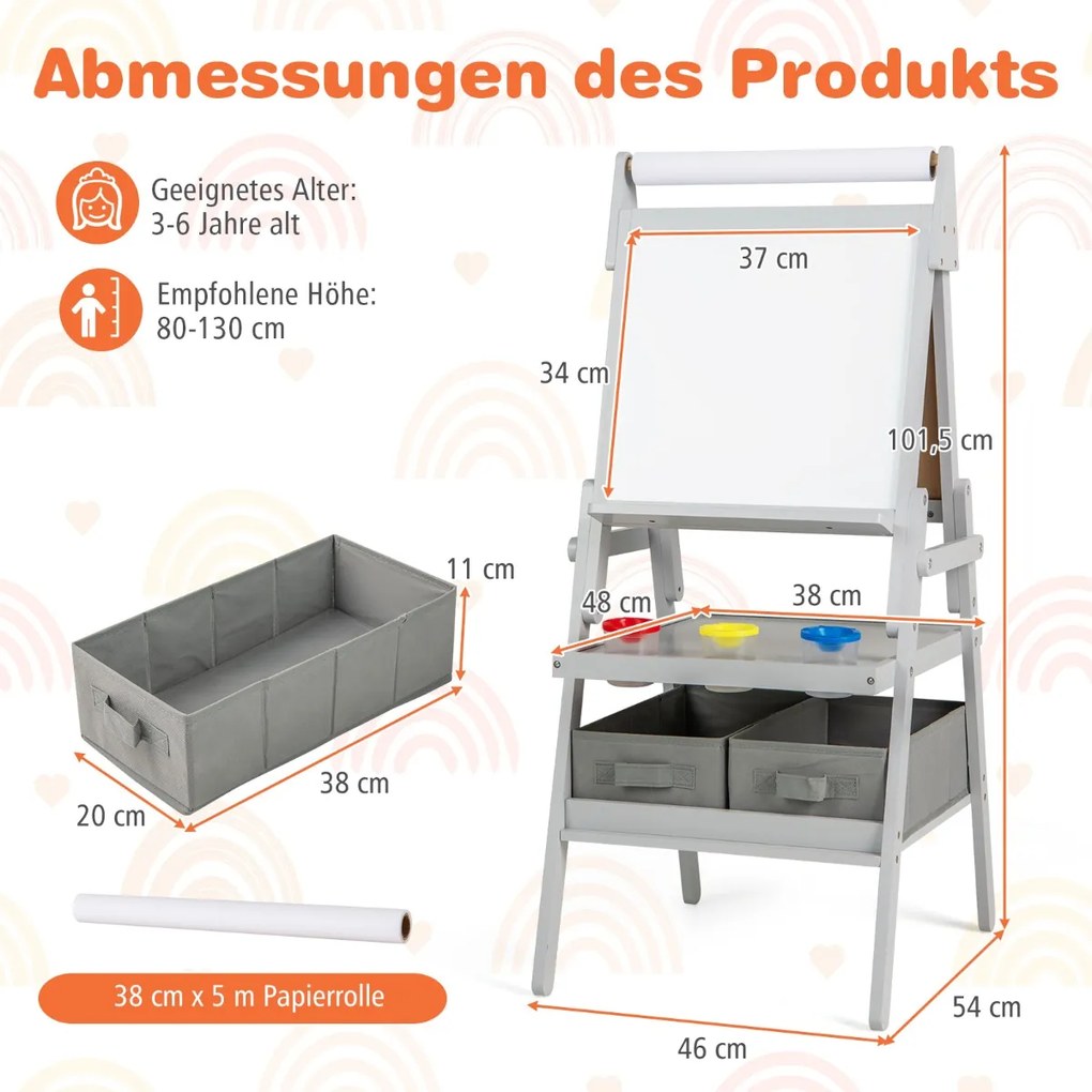 Costway Dětská tabule 3 v 1 s papírovou rolí a amp; magnetická tabule a amp
