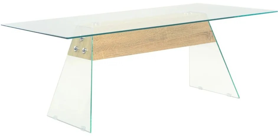 Konferenční stolek z MDF a skla - dubový odstín | 110x55x40 cm