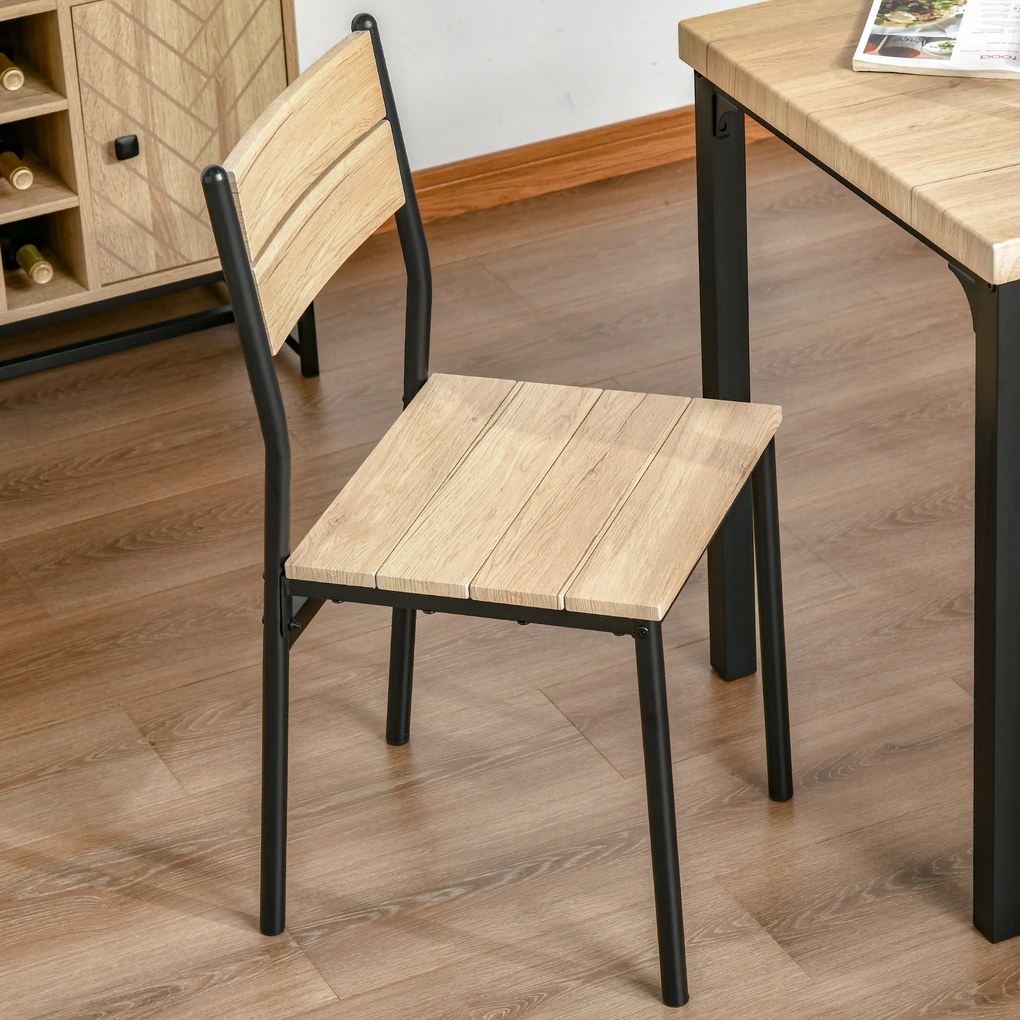 HOMCOM 3-dílný jídelní set s dřevěným stolem MDF + kov, přírodní dřevodekor + černá, 1 stůl + 2 židle