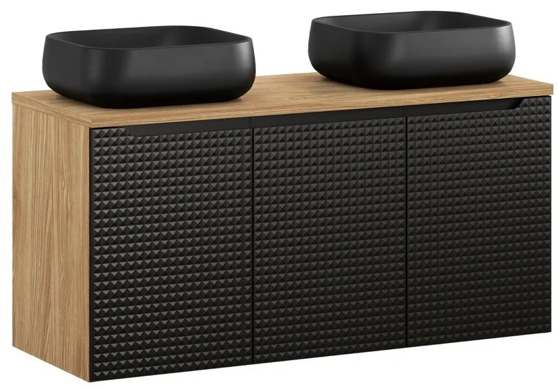 Závěsná skříňka Luxor Black s deskou a umyvadly 120 cm dub olejovaný/černá