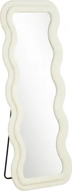 HOMCOM stojací zrcadlo s vlnitým sametovým rámem, 160x60 cm, tvrzené sklo, Krémová