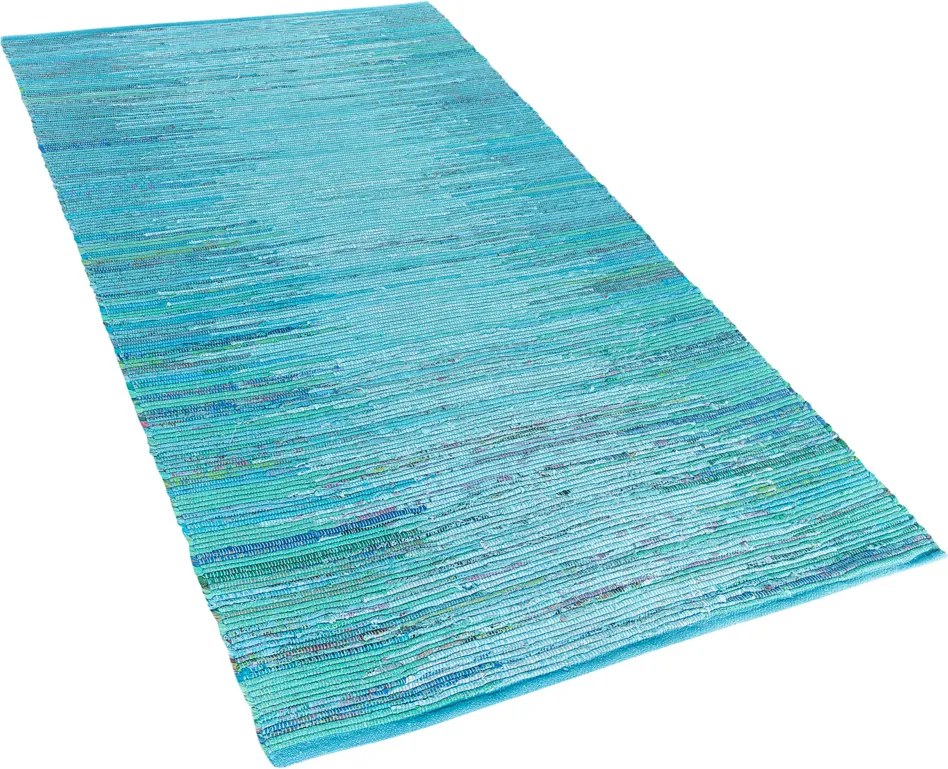 Modrý tkaný bavlněný koberec 80x150 cm - MERSIN