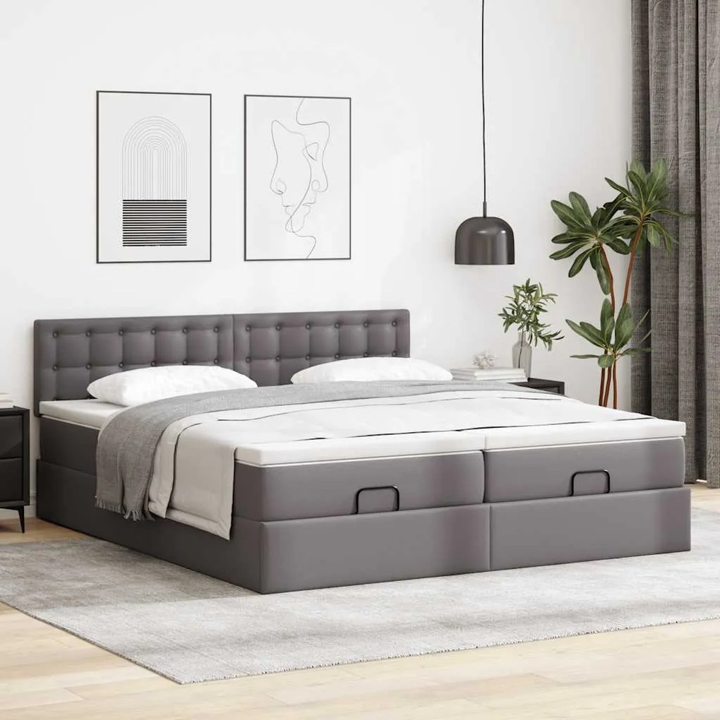 Osmanský rám postele s matrací šedá 160x200cm umělá kůže 3311954