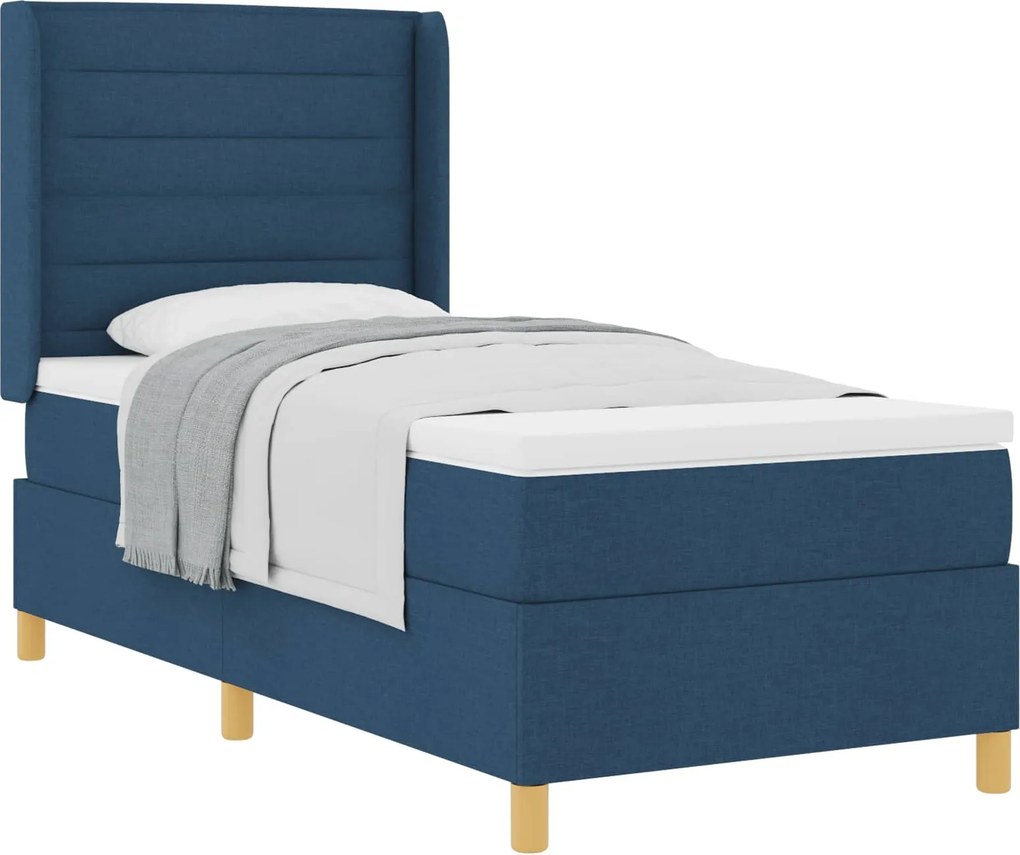 Postel s boxspringem s matrací s čelo Modrá 90 x 190 cm textil 3341748
