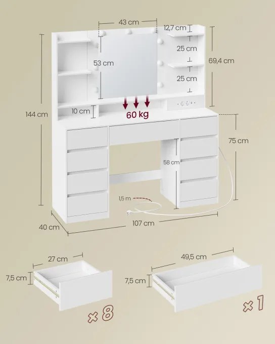 Toaletní stolek s LED zrcadlem RDT141WB02