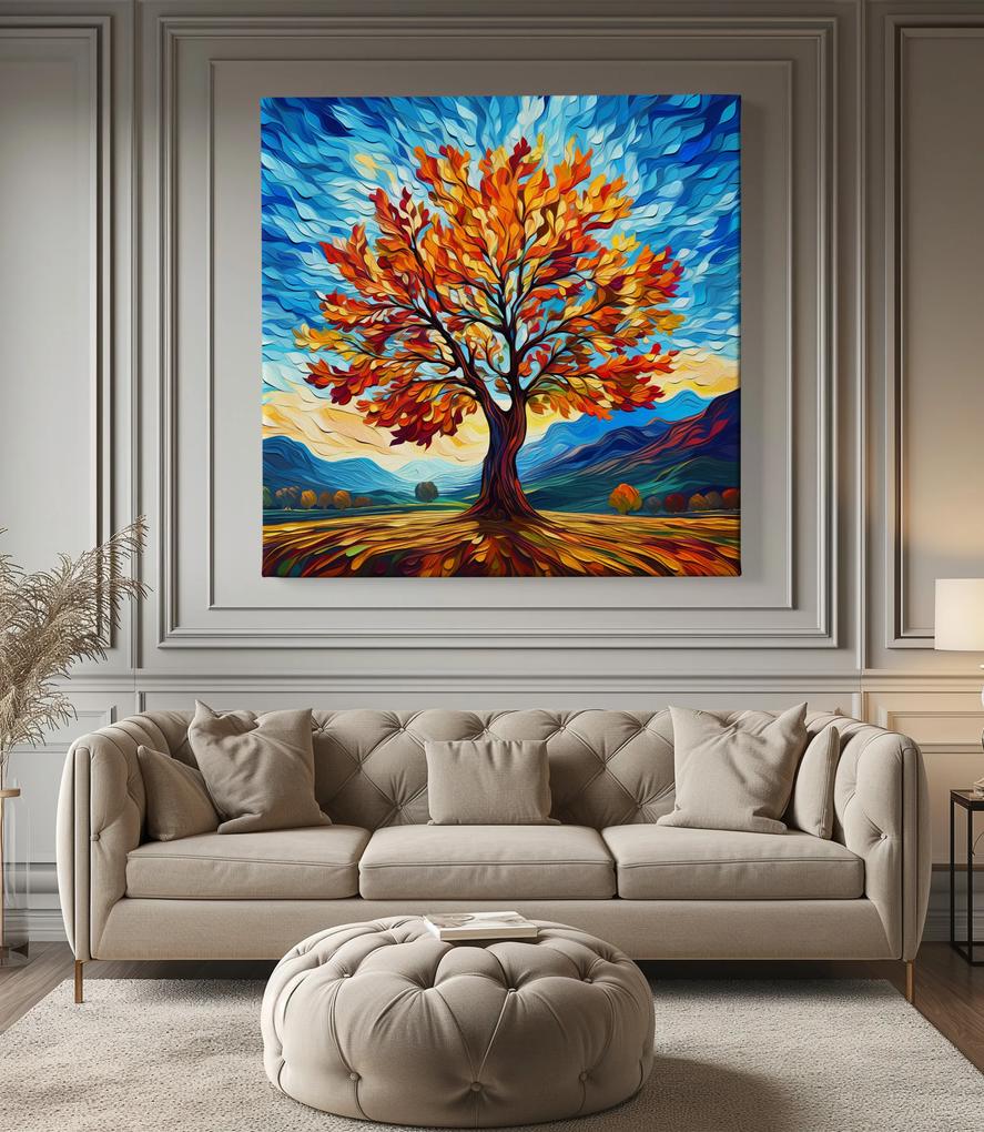 Obraz na plátně - Strom života podzim na obzoru FeelHappy.cz Velikost obrazu: 80 x 80 cm