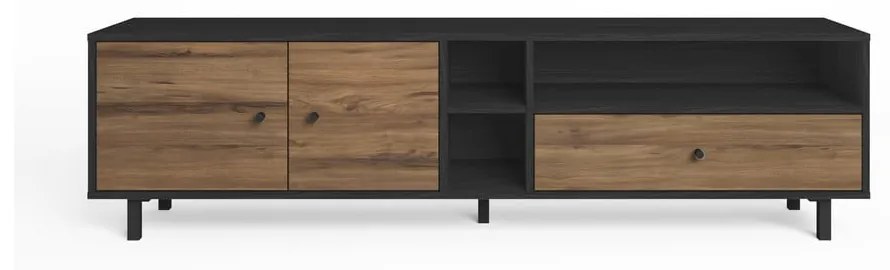 Černý/přírodní TV stolek v dekoru ořechu 180x47 cm Roald – Marckeric