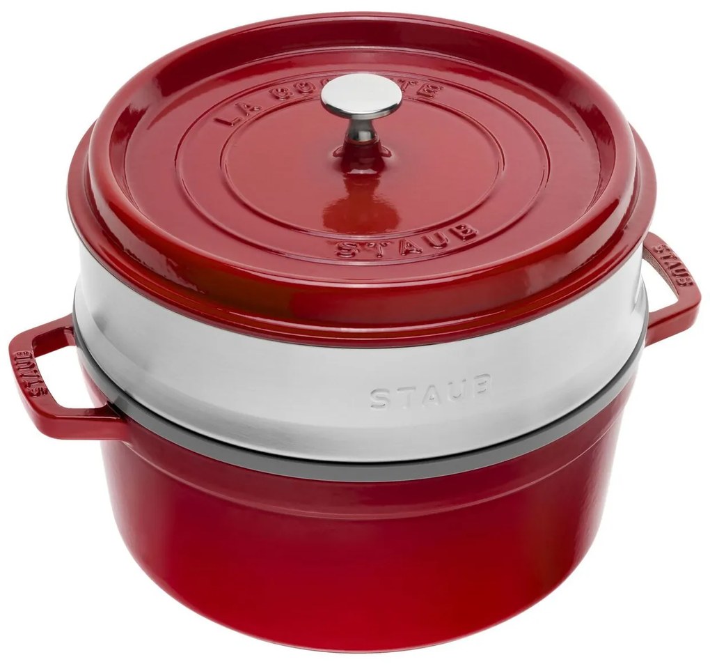 Staub Cocotte hrnec kulatý s napařovací vložkou, 26 cm/5,2 l višňová, 1133806