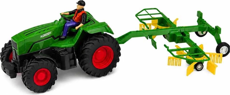 LEAN Toys Zemědělský traktor s obracečem a farmářem, dálkově ovládaný RC, se světly, měřítko 1:24