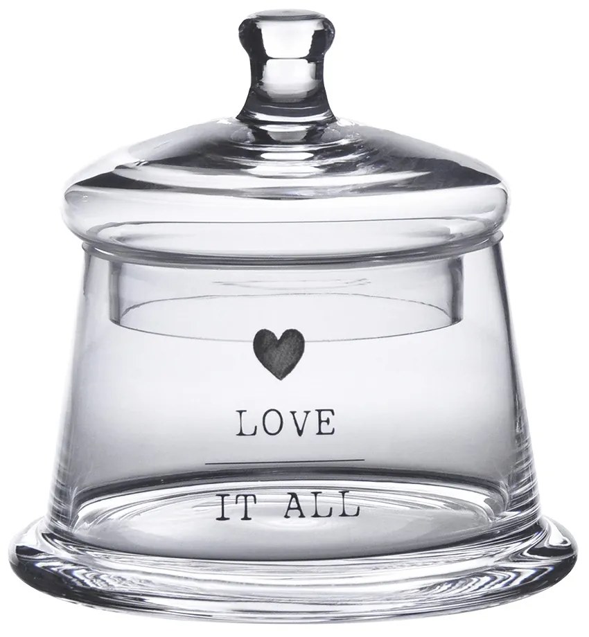Úložná transparentní nádoba dóza s víčkem a srdíčkem Love - Ø 12*13 cm