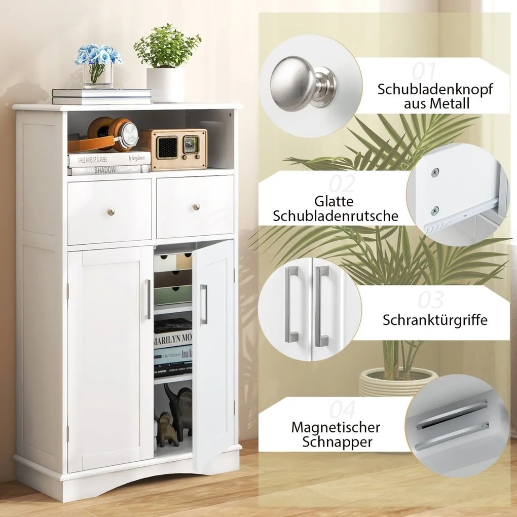 Costway Volně stojící koupelnová skříňka s 2 dvířky – 60 × 30 × 108 cm