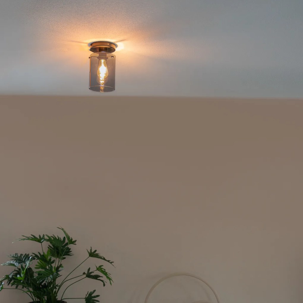 Designové stropní svítidlo černé s kouřovým sklem - Dome