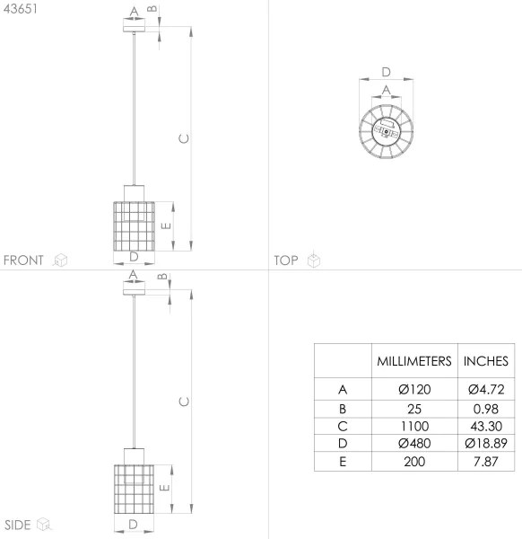 Eglo 43651 - Lustr na lanku MILLIGAN 1xE27/40W/230V pr. 48 cm stříbrná