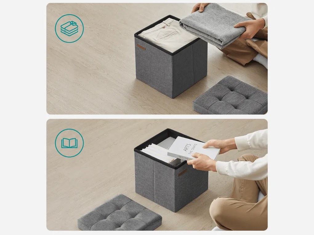 Skládací taburet s úložným prostorem COZY CUBE 30x30 cm, tmavě šedý