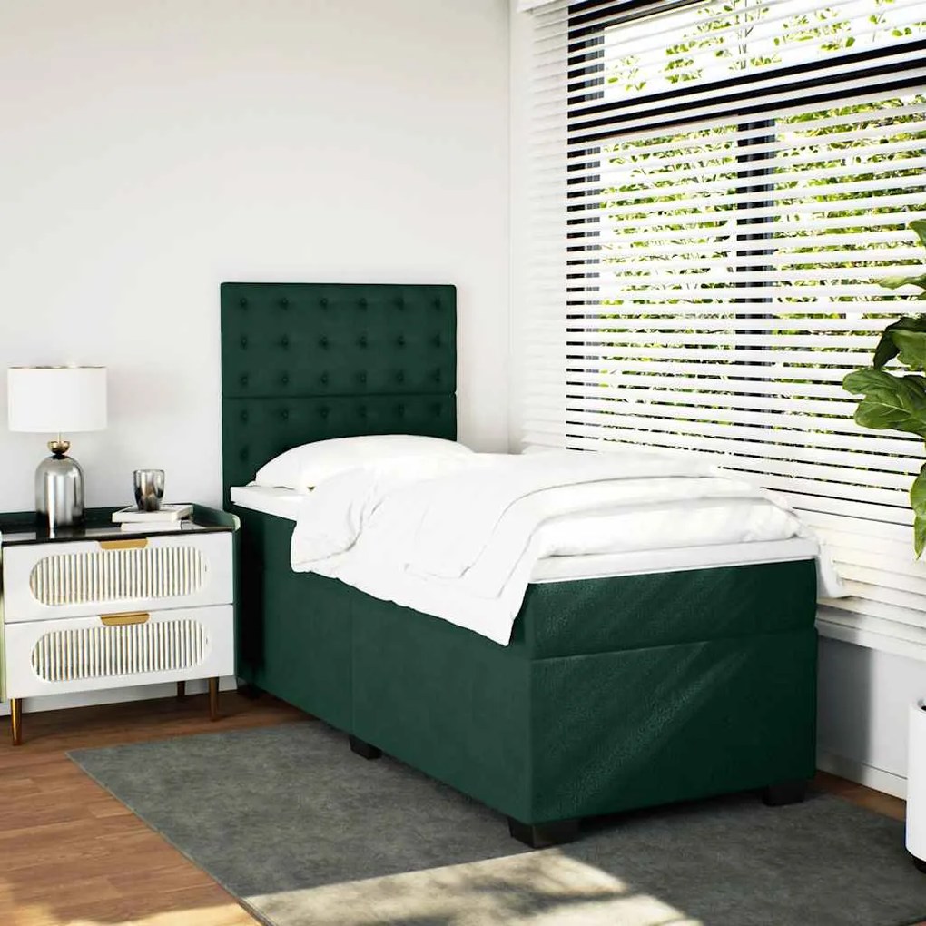 Box spring postel s matrací tmavě zelená 100x200 cm samet 3290849